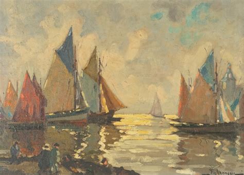 Fernand Jeanneau 1884 1966 Marine Huile Sur Carton Signée En Bas