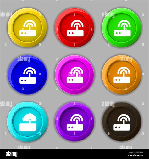 Wi Fi Router Icon Sign Symbol On Nine Round Colourful Buttons Vector Illustration Stock Vector