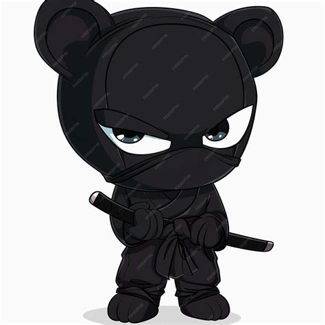 Cute Bear Assassin Cartoon On White Background Chibi Bear Ninja Cartoon