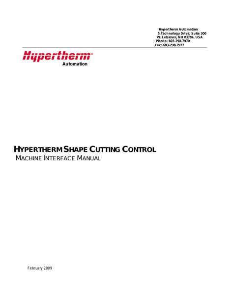 Hypertherm Shape Cutting Control User Manual