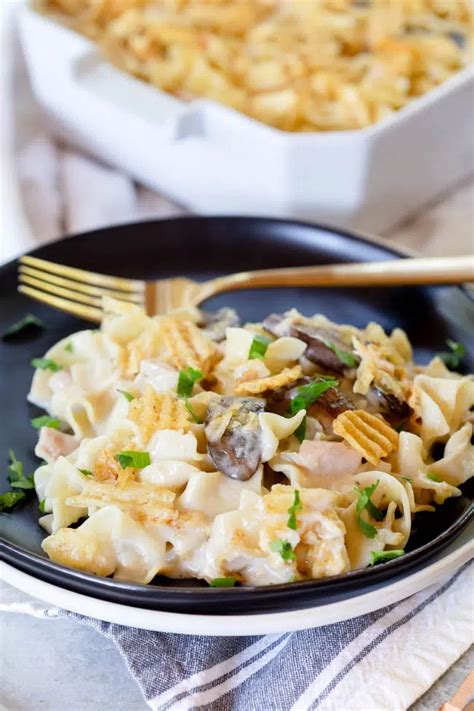 Tuna Casserole With Potato Chips Greens And Chocolate