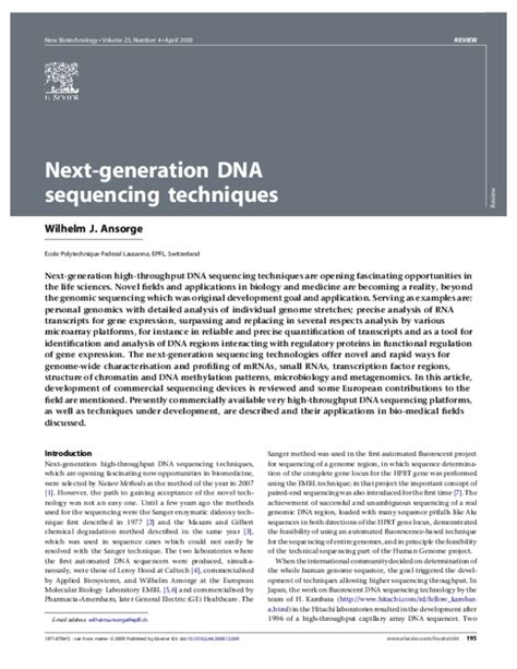 Pdf Next Generation Dna Sequencing Techniques