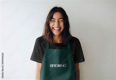 Woman Wearing Green Apron Mockup With Generative Ai Stock Template