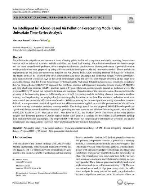 Pdf An Intelligent Iot Cloud Based Air Pollution Forecasting Model Using Univariate Time
