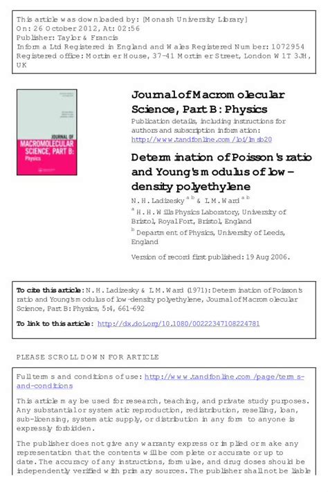 Pdf Determination Of Poissons Ratio And Youngs Modulus Of Low