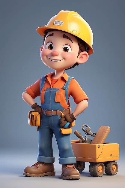 Premium Photo Construction Worker Cartoon Character Illustration