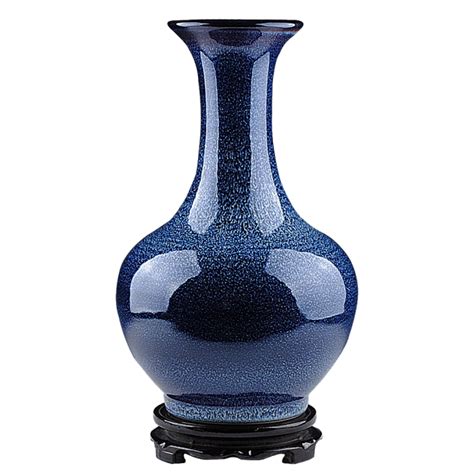 景德镇陶瓷花瓶摆件窑变蓝色创意瓷器客厅插花花器中式家居装饰品 天猫