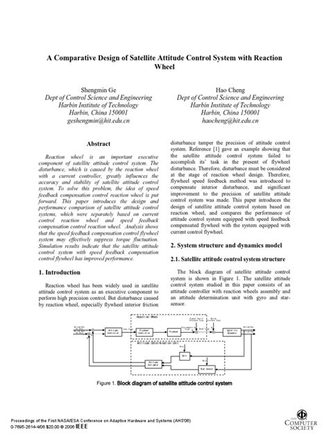 A Comparative Design Of Satellite Attitude Control System With Reaction Wheel Pdf Attitude