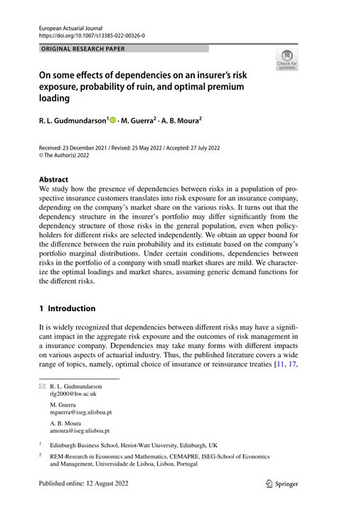 Pdf On Some Effects Of Dependencies On An Insurers Risk Exposure