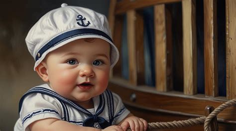 Premium Photo Cherubic Infant In Classic Sailor Outfit With Chubby Cheeks