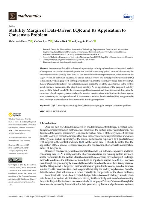 PDF Stability Margin Of Data Driven LQR And Its Application To Consensus Problem