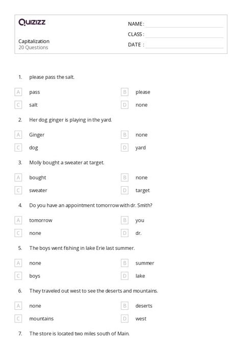 50 Sentences Shift And Capitalization Worksheets For 6th Class On
