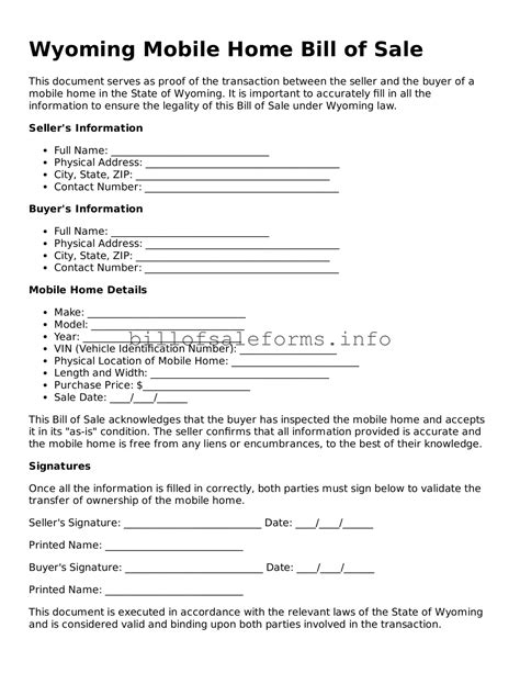 Printable Wyoming Mobile Home Bill Of Sale Template ⋆ Free Bill Of Sale