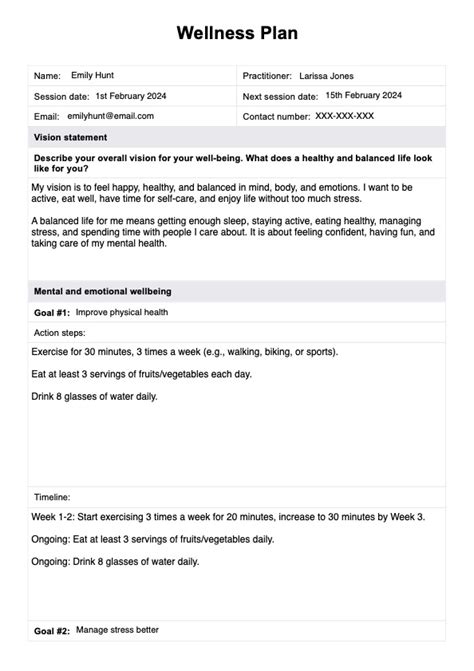 Wellness Plan Template And Example Free Pdf Download