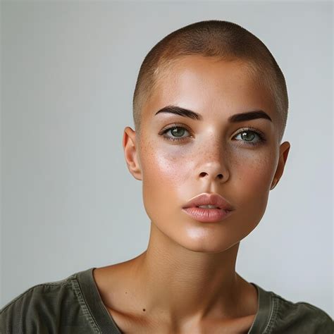 Beautiful Woman With Shaved Hair Isolated On White Background