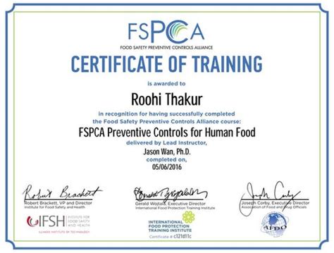 Fspca Preventive Controls For Human Food Certificate Ppt