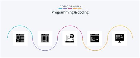 Programming And Coding Glyph 5 Icon Pack Including Develop App Coding