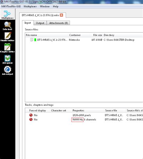 Mkvtoolnix V910 Dts Parser Bug Still Present For Dts Hd Hra 96khz In