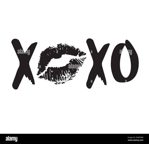 Vector Hand Drawn Sketch Doodle Xoxo Lettering With Lips Imprint