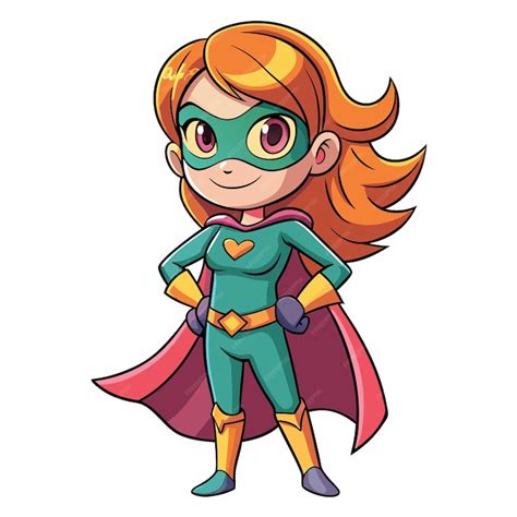 Superhero Girl With Cape And Mask Cartoon Vector Art Premium Ai