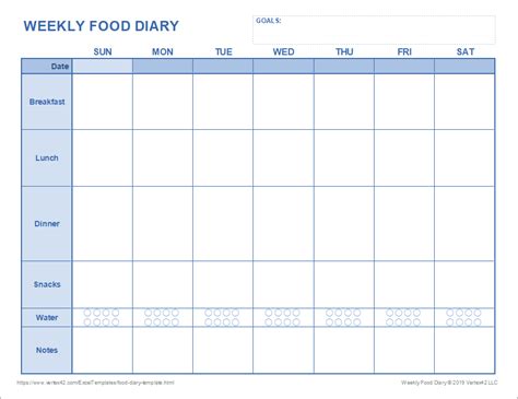 Food Diary Template Excel Content Calendar Template