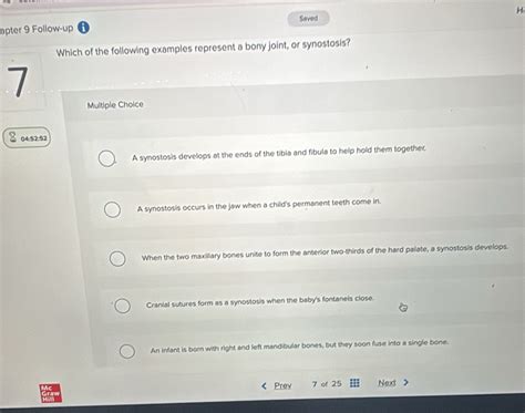 Solved Saved Apter 9 Follow Up H Which Of The Following Examples Represent A Bony Joint Or