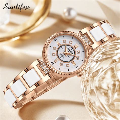 Jual Sunlifex Jam Tangan Wanita Original 8013 Korea Santai Analog Berlian Tali Keramik Jam
