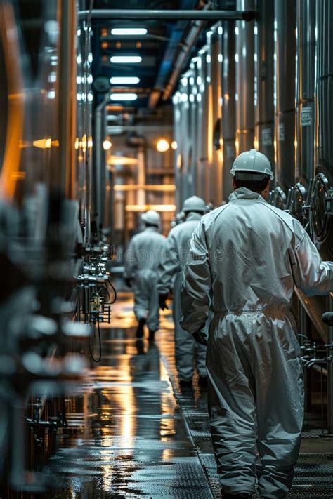 Intimate View Of Brewers Behind Large Brewing Tanks Preparing
