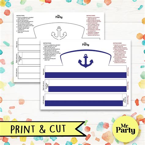 Sailor Hat Paper Crown Printable Sailor Hat Sailor Hat Party Printable And Colorable Pdf Sailor