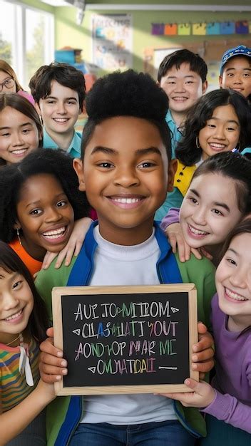 Positive Student With Classmates Background Premium Ai Generated Image