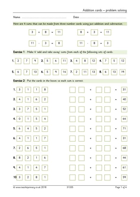 Addition Cards Problem Solving Ks2 Addition And Subtraction Teachit