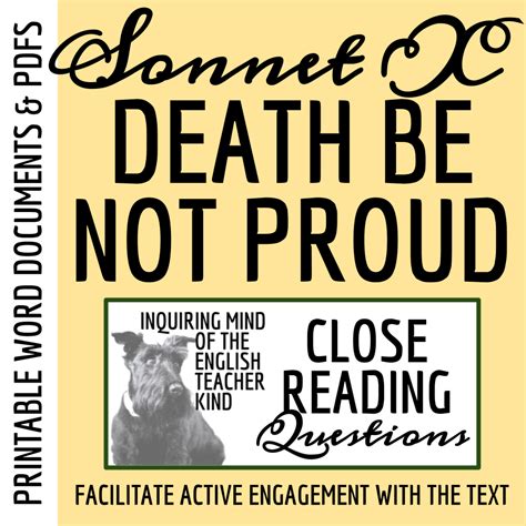 Sonnet X By John Donne Death Be Not Proud Close Reading Worksheet