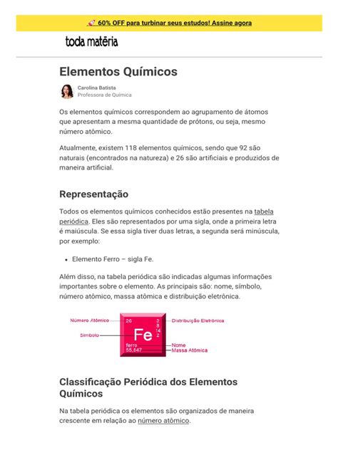 Elementos Químicos O Que São Classificação E Propriedades Toda Matéria Pdf Tabela