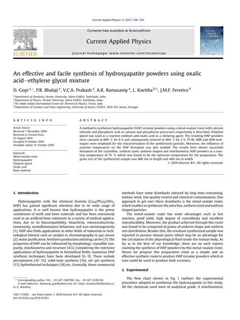 Pdf An Effective And Facile Synthesis Of Hydroxyapatite Powders Using Oxalic Acidethylene