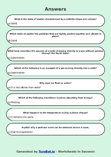 Year 5 Science Multiple Choice Worksheet States Of Matter By