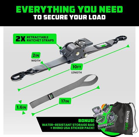 Rhino Usa Retractable Ratchet Straps 2 Pack 2 Inch X 10 Feet 3