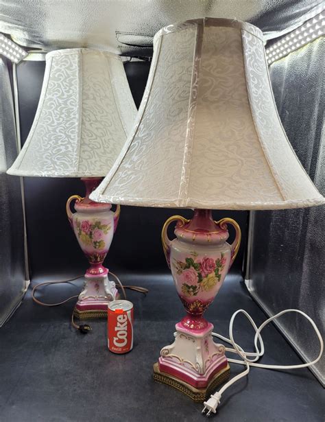 Pair Of Vintage Porcelain Flower Table Lamps