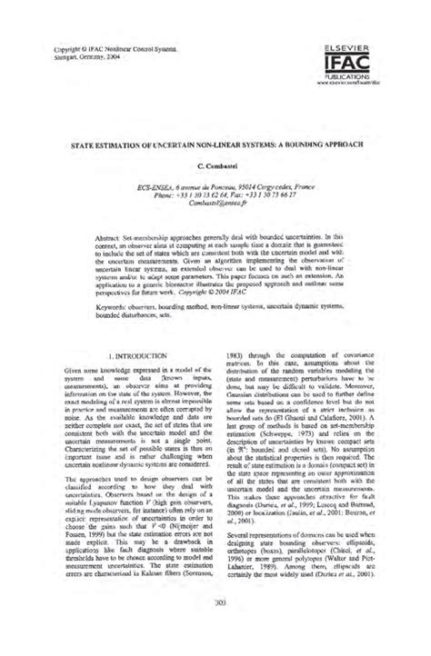Pdf State Estimation Of Uncertain Non Linear Systems A Bounding Approach