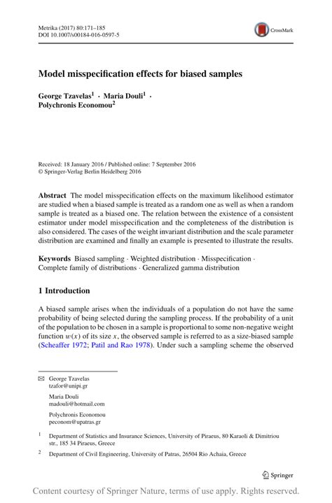 Model Misspecification Effects For Biased Samples Request Pdf