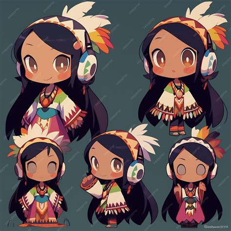 Premium Photo Colorful Female Native American Pocahontas Chibi Kawaii