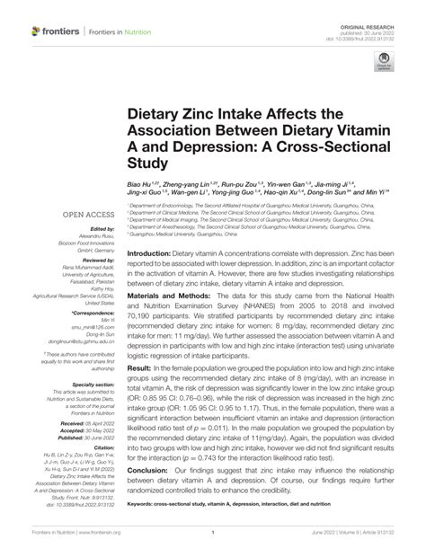 Pdf Dietary Zinc Intake Affects The Association Between Dietary