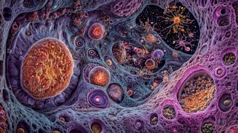 Microscopic Abstract Vibrant Cellular Structures Detailed 3d Render Of Internal Biological