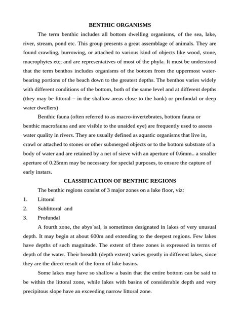Aeb 415 Benthic Organisms Pdf Littoral Zone Benthic Zone