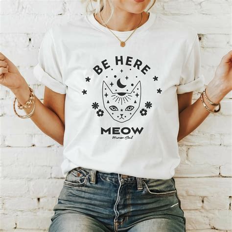 Celestial Cat Shirt Cat Moon Star Shirt Cat Lover Shirt Be Here Meow