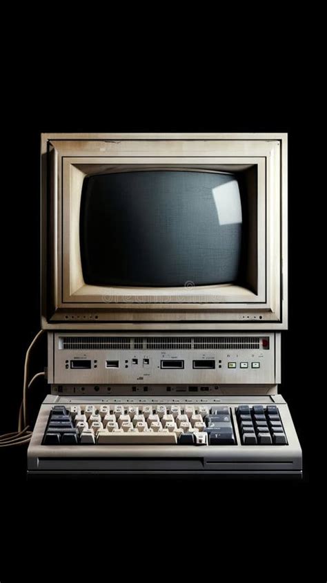 An Old Computer With A Keyboard And Monitor Stock Image Image Of