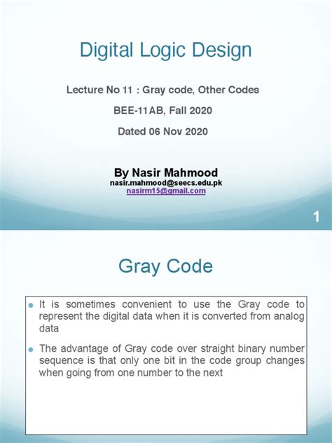 11 Dld Lec 11 Gray Code Dated 06 Nov 2020 Lecture Slides Pdf Logic