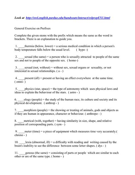 General Exercise On Prefixes