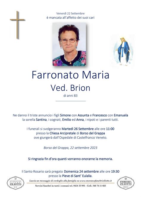 Maria Farronato Necrologi Onoranze Funebri Ziliotto