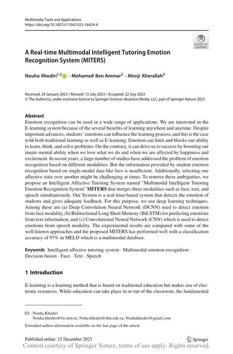A Real Time Multimodal Intelligent Tutoring Emotion Recognition System
