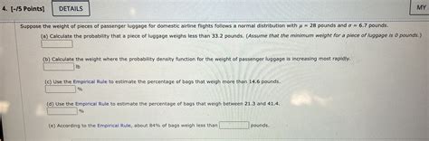 Solved Uppose The Weight Of Pieces Of Passenger Luggage For